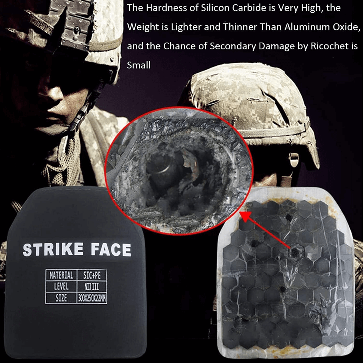 SIC + PE, NIJ III, 20MM, 1.8KG, bulletproof breastplate, ballistic ...